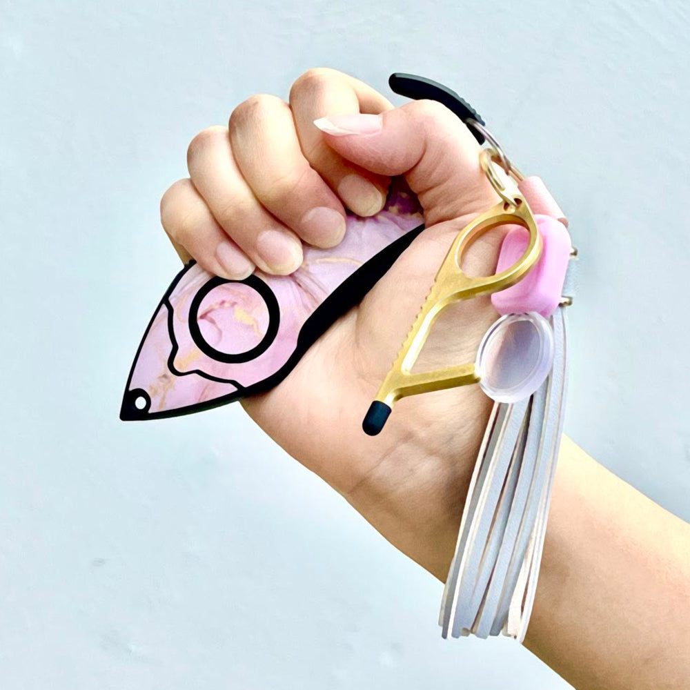 Stinger Personal Safety Alarm Self-Defense Keychain Set (Pink Marble)